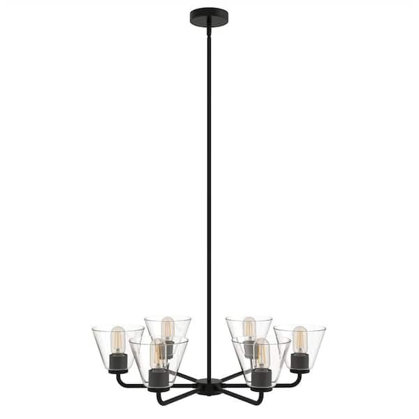 YANSUN 6-Light Black Transitional Chandelier with Glass Shade for ...