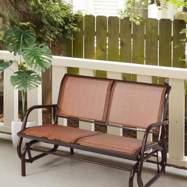 Clihome 48 in. Brown Metal Outdoor Rocking Chair Swing Glider Chair Loveseat Rocker Lounge Backyard CWCH OP70489BN The Home Depot