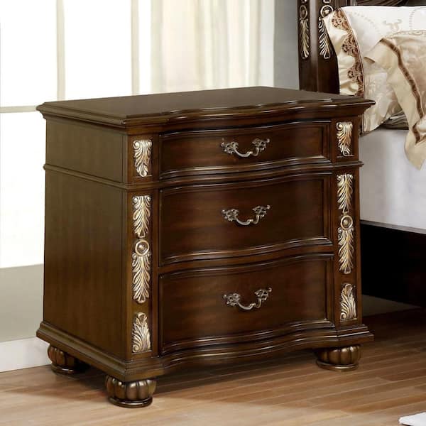 Benjara 18 in. 3-Drawer Brown Wooden Nightstand BM233789 - The Home Depot