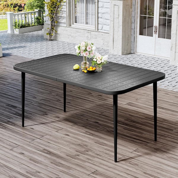 JEAREY 55.1 in. Gray Rectangular Outdoor Patio Dining Table with Wood ...