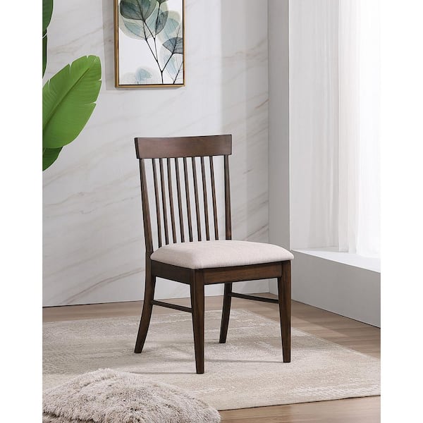 Coaster Everton Dark Walnut Fabric Slat Back Dining Side Chair (Set of ...