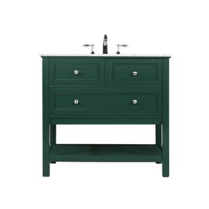 Timeless Home 30 in. W Single Bath Vanity in Green with Marble Vanity ...
