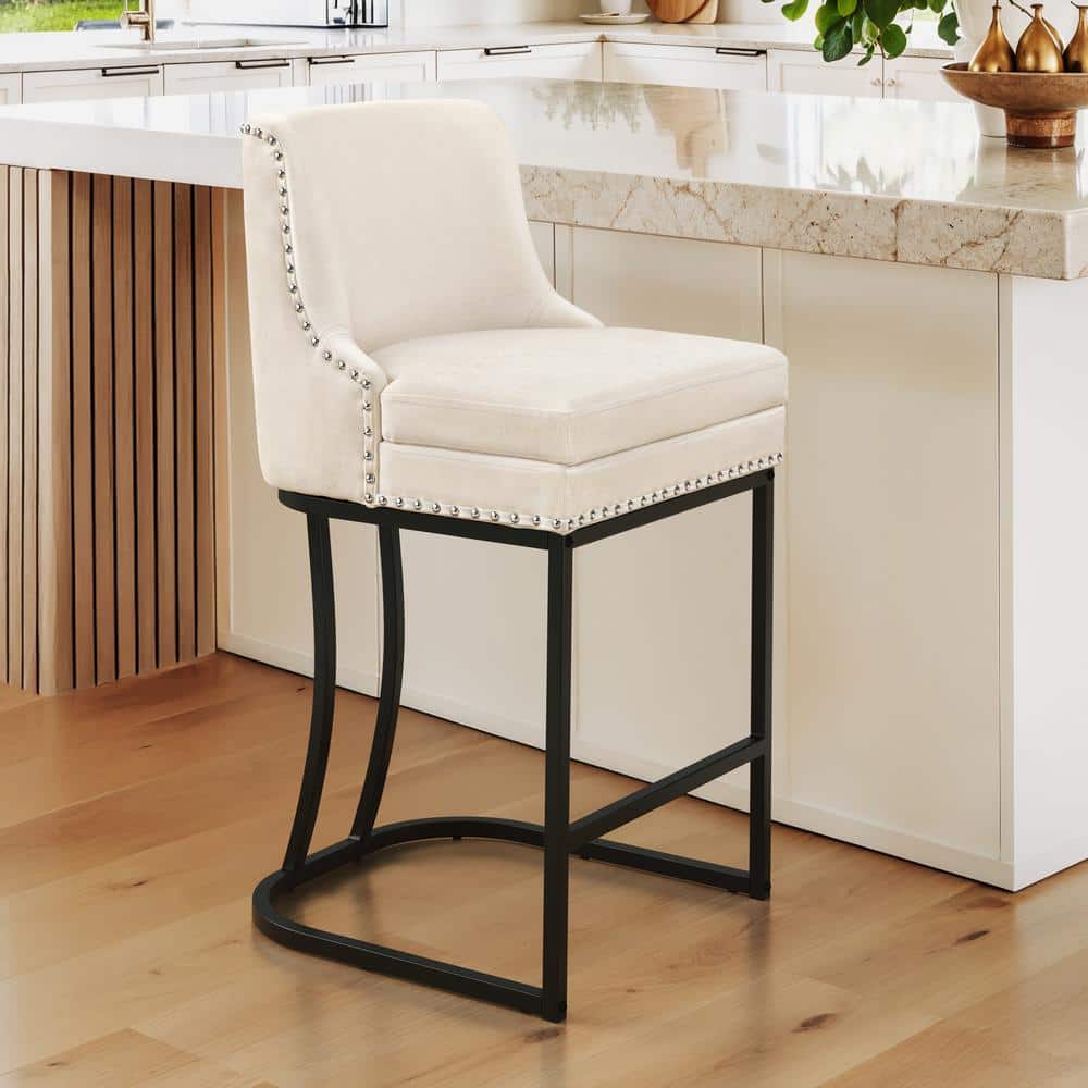 LUE BONA Aurora 26 in. Champagne Chenille Upholstered Counter Height ...
