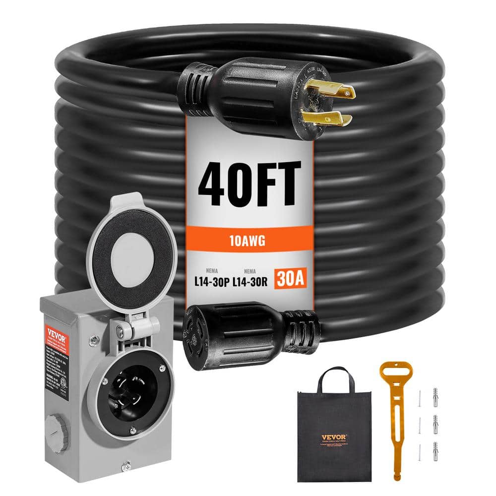 VEVOR 40 ft. 30 Amp 250-Volt Generator Cord and Power Inlet Box Kit ...