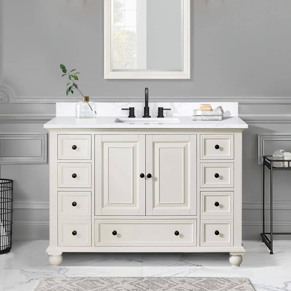 Avanity Thompson 49 in. Single Sink French White Bath Vanity with Cala ...