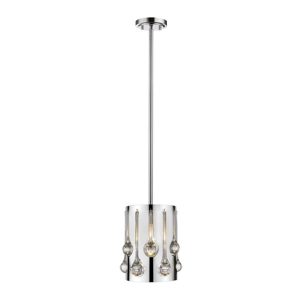 Oberon 1-Light Chrome Crystal Mini Pendant Light with Chrome Steel and ...