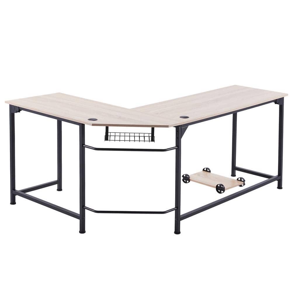Merra 72 in. Oak L Shaped Computer Desk with Tower Shelf and Cable ...