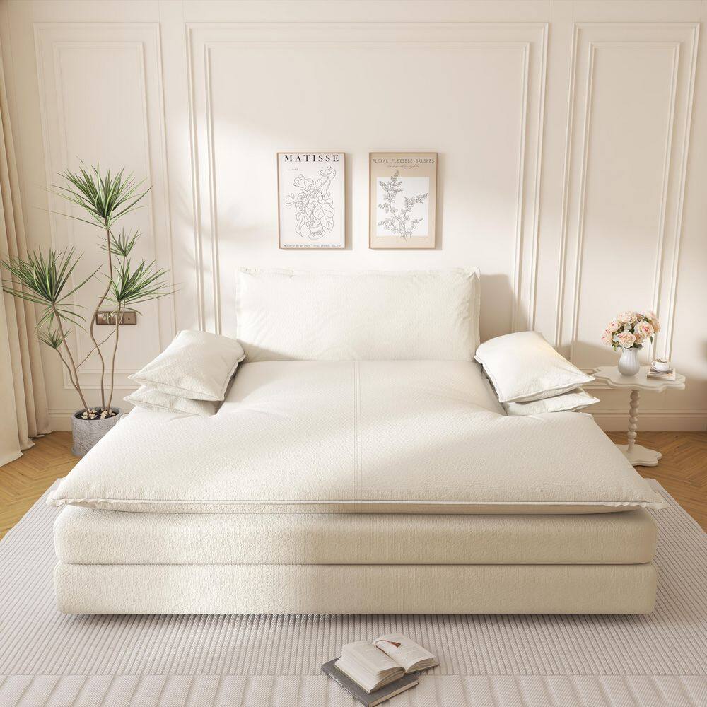 Beige Chenille Modern Oversized Double Wide Arm Chaise Lounge with Deep ...