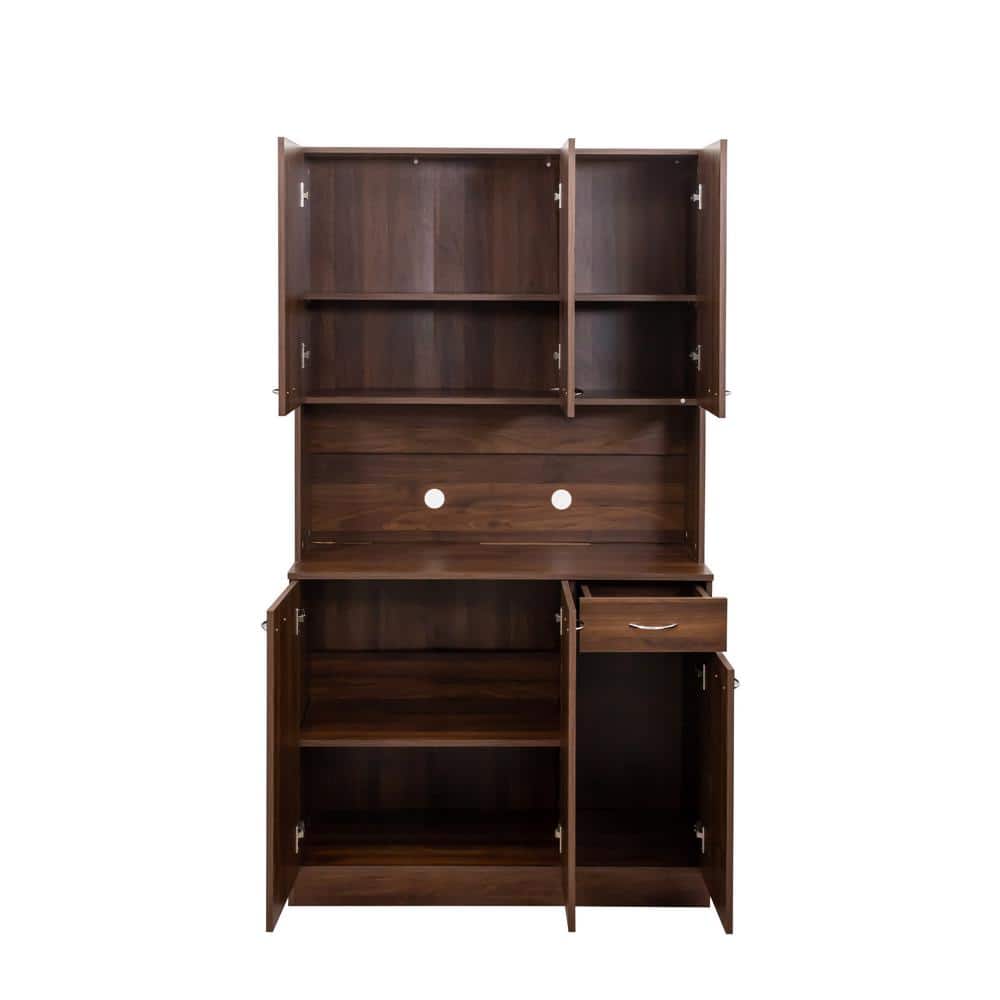 Lycvki 70.87 in. Wood Pantry Organizer with 6-Doors, 1-Open Shelves and ...
