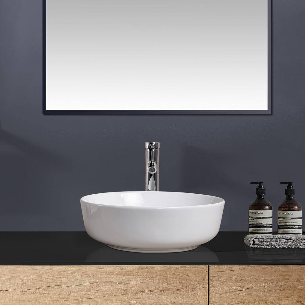 Satico 16 in. Ceramic Round Vessel Sink Top Mount Bathroom Sink Basin ...