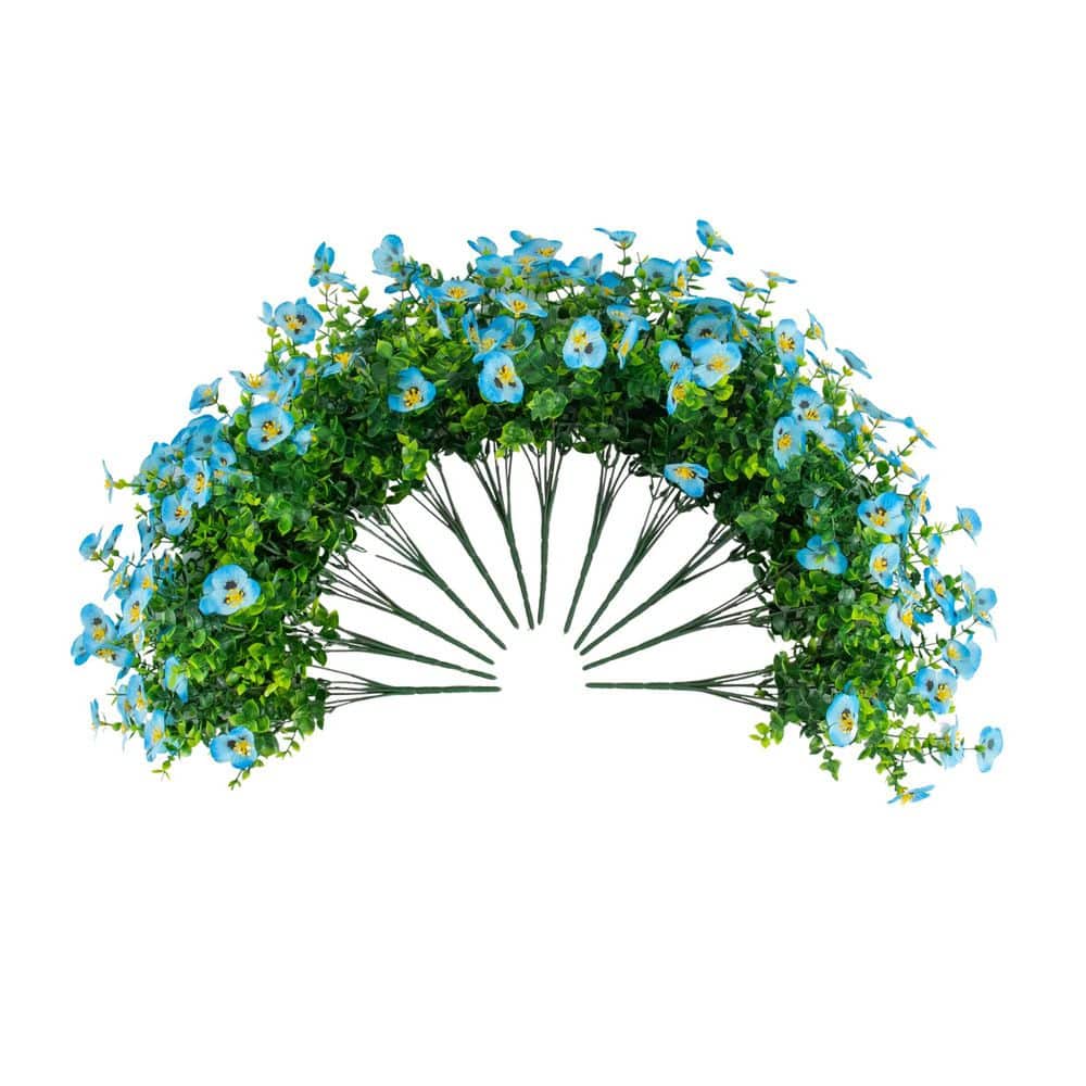 Nearly Natural 13 in. Blue UV Resistant Artificial Pansy Bush (Indoor ...