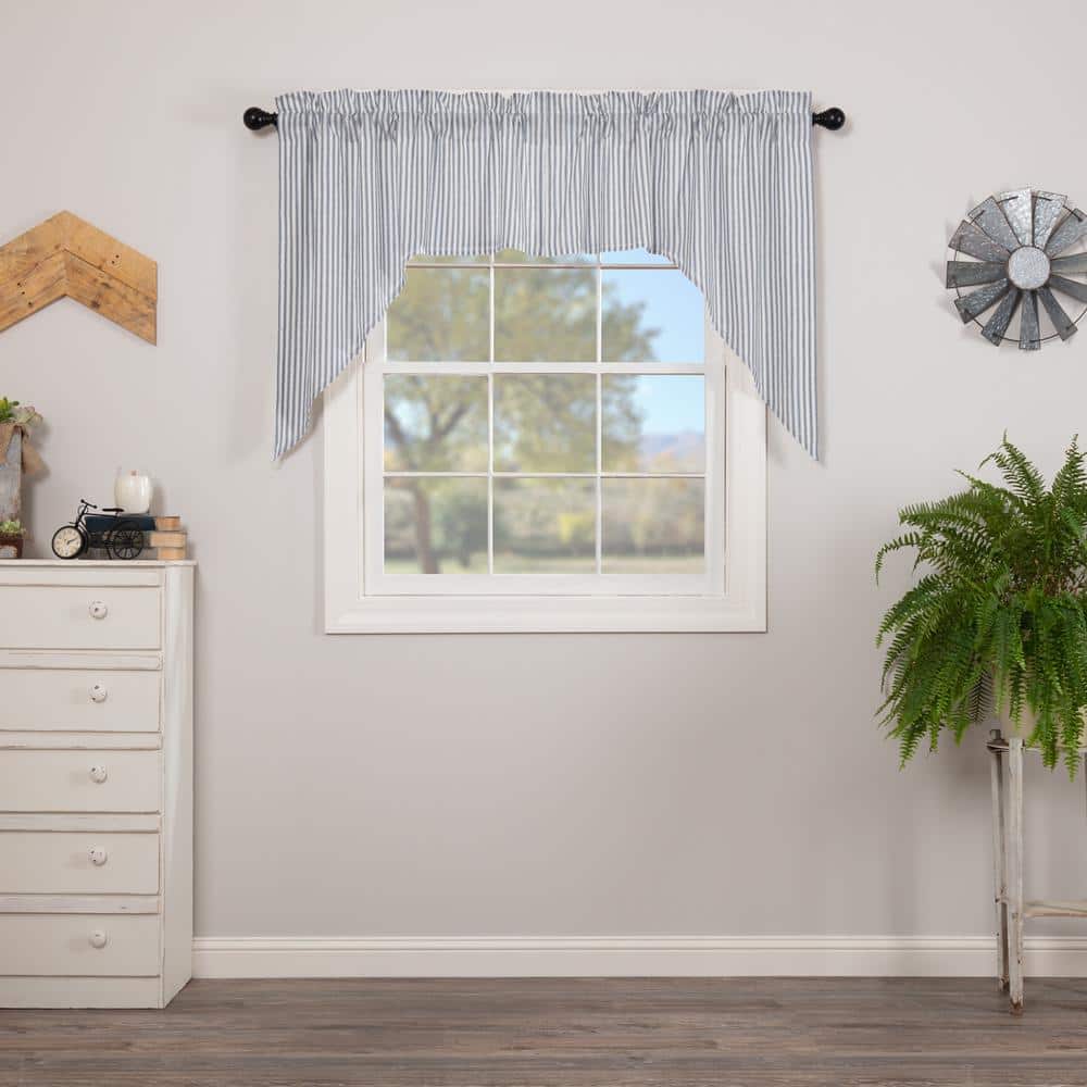 VHC BRANDS Sawyer Mill Ticking Stripe 36 in. L Cotton Swag Valance in ...