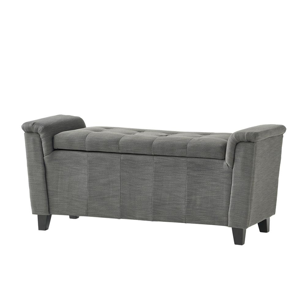 Noble House Alden Gray Fabric Armed Storage Bench 7795 - The Home Depot