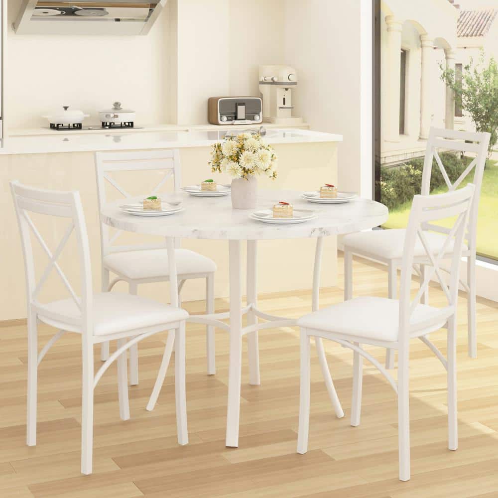 VECELO Modern 5-Piece Marble Dining Table Set - Compact 4-Seat Kitchen ...