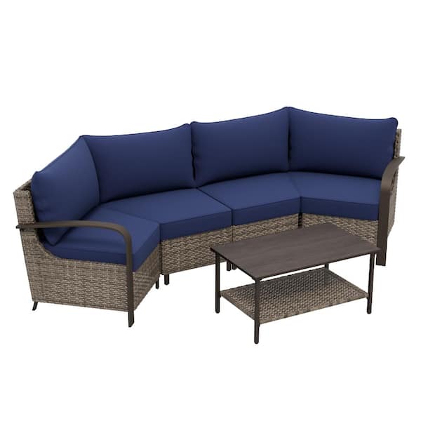 Shade Graphix 5-Piece Patio Conversation Set Wicker Furniture Set w/ 2 ...