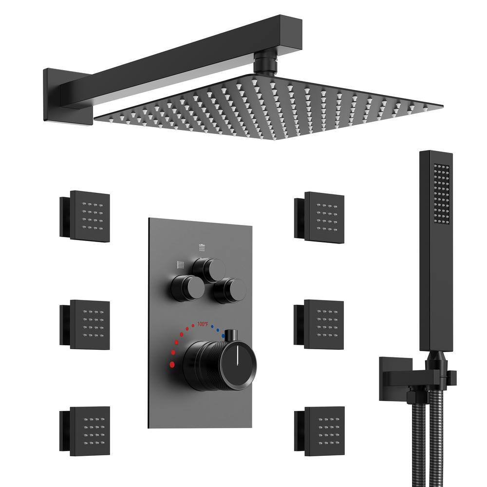 EVERSTEIN Luxury 3-Spray Patterns Thermostatic 12 in. Wall Mount Rainfall Dual Shower Heads with ...