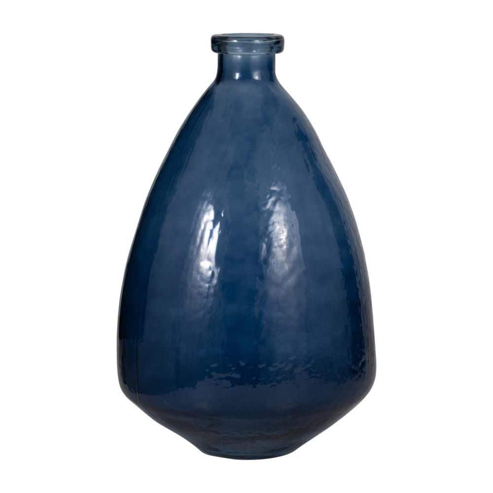 Liv & Skye 19 in. Blue Glass Round Balloon Decorative Vase with Curved ...