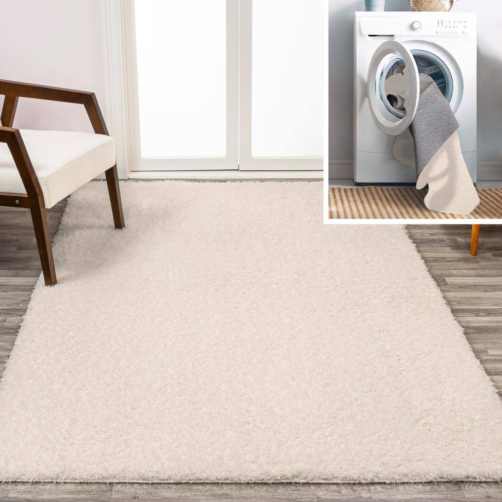 JONATHAN Y White 3 ft. x 5 ft. Clayton Coastal Solid Glam Shag Machine ...