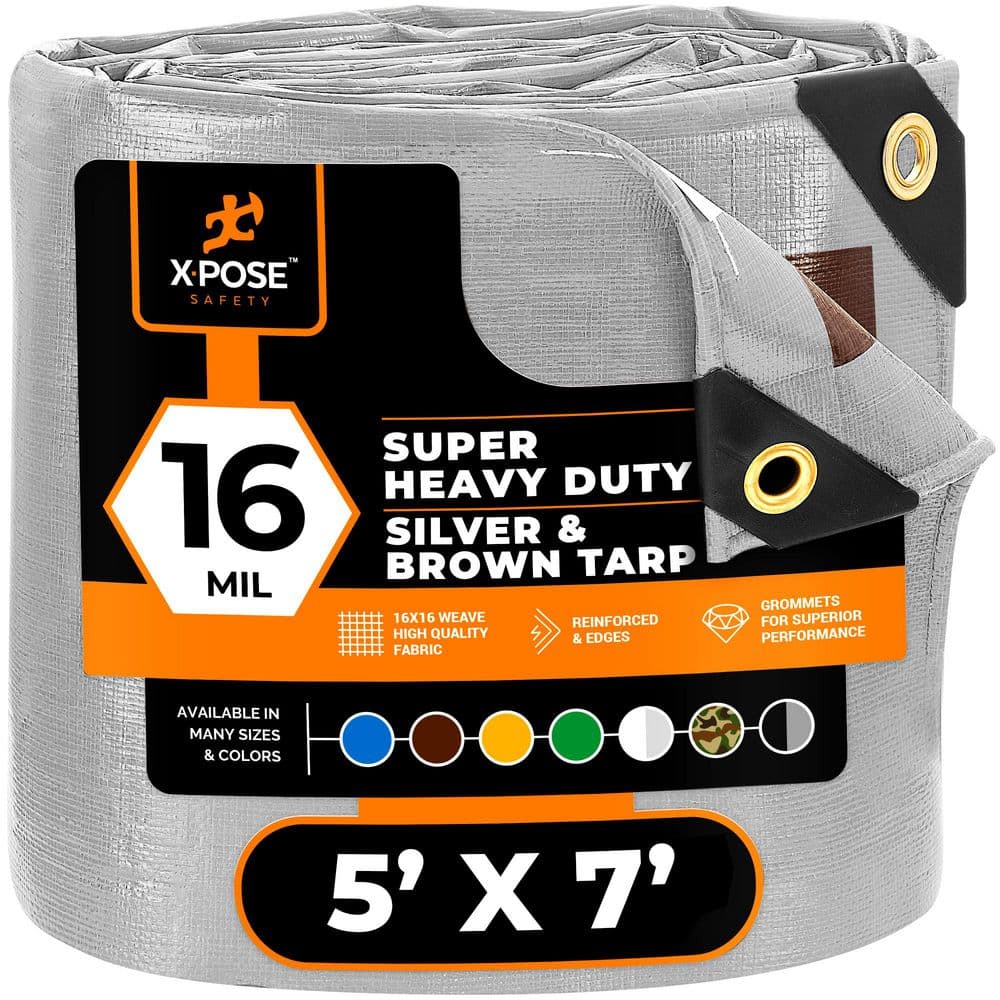 XPOSE SAFETY 16 Mil Silver/Brown Super Heavy Duty Poly Tarp 5 ft. x 7 ft. SBHD-57-X - The Home Depot