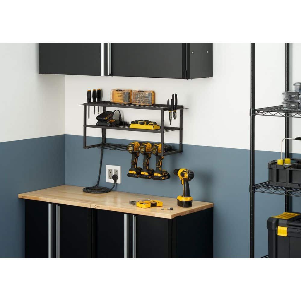 TRINITY 6-Bay Wall Mount Power Tool Organizer w/ Shelves, Side Tool ...