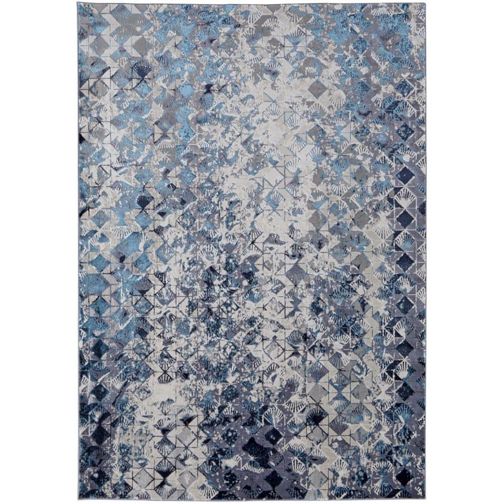 HomeRoots Blue and Gray Geometric 12 ft. x 15 ft. Area Rug 2000513925 ...