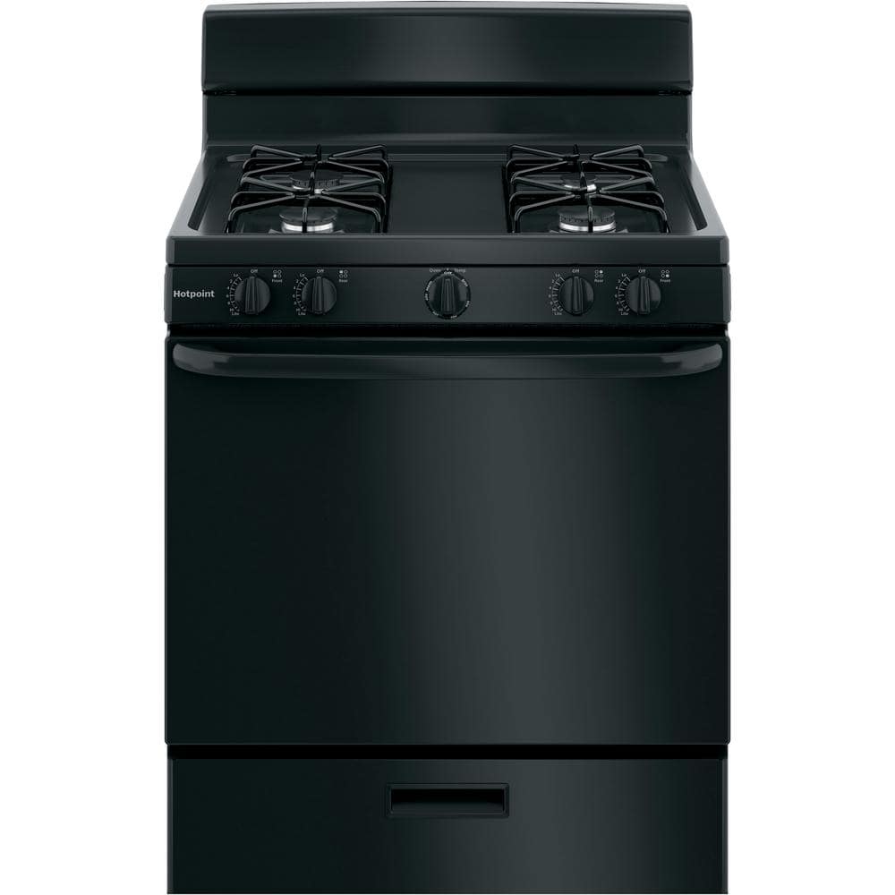 GE Hotpoint 30 in. 4-Burner 4.8 cu. ft. Freestanding Gas Range in Black ...