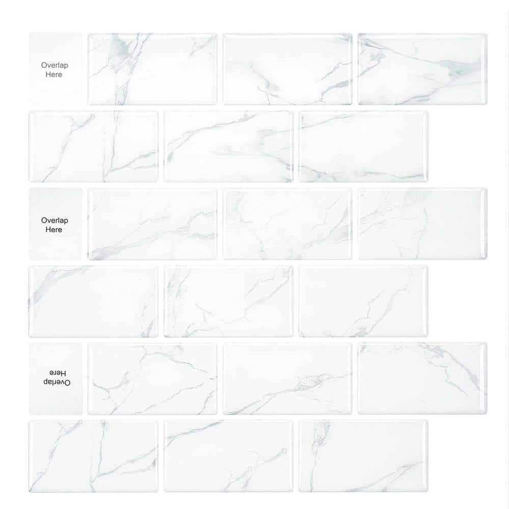 Vsmile White 12 in. x 12 in. Vinyl Wall Tile Peel and Stick Irregular ...