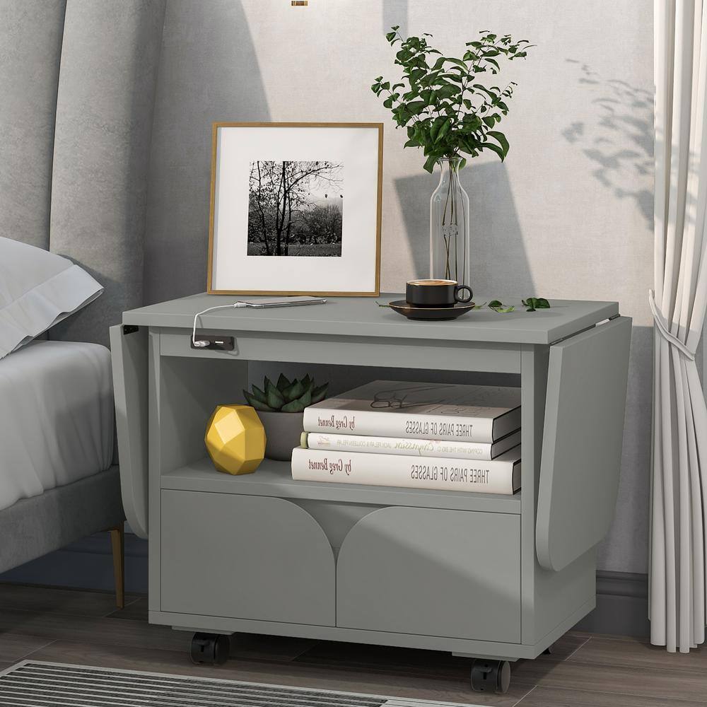 2 Drawers Gray Foldable Bedroom Nightstand 20.90 in. H x 53.90 in. W x ...