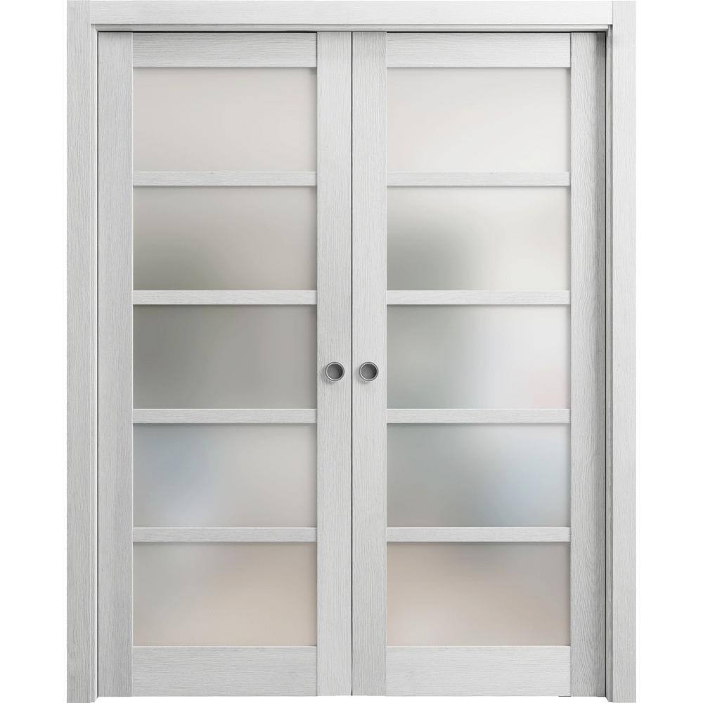 Sartodoors 56 in. x 80 in. 2 Panel Light Grey Oak Finished Solid MDF ...