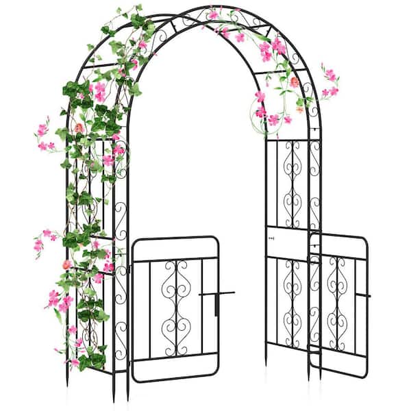 84" H x 54" W Metal Garden Arbor with Gate, Climbing Plant Trellis and ...