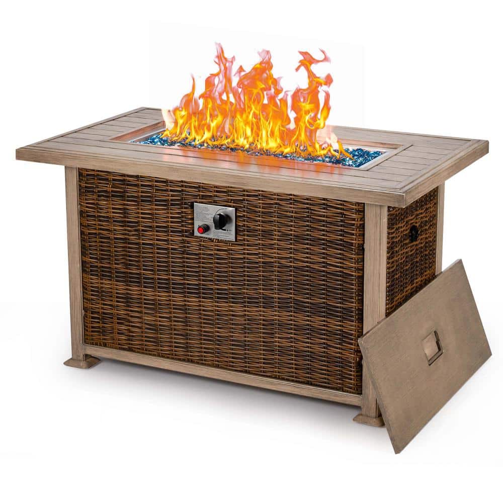 Zeus & Ruta 44 in. Brown Rectangle Propane Fire Picnic Tables, 50,000 ...