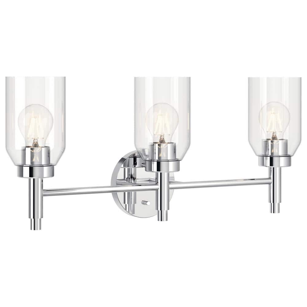 KICHLER Madden 24 in. 3-Light Chrome Modern Bathroom Vanity Light with ...