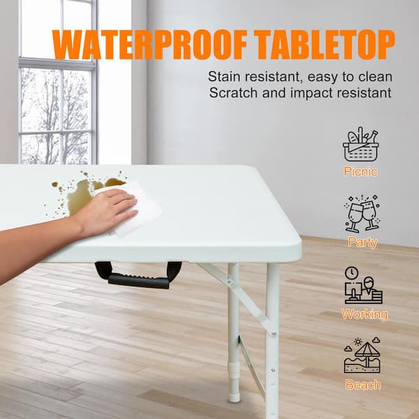 HOTEBIKE 4 ft. White Camping Table Portable Folding Table Convenient and Sturdy Foldable Table for Indoor and Outdoor Use HD28 0026M