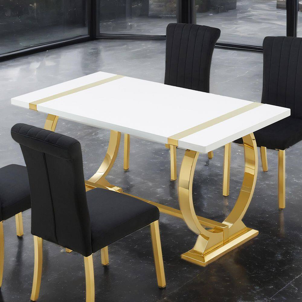 Furniture of America Kehla Glam Gold/White Wood Top 60 in. Trestle Base ...