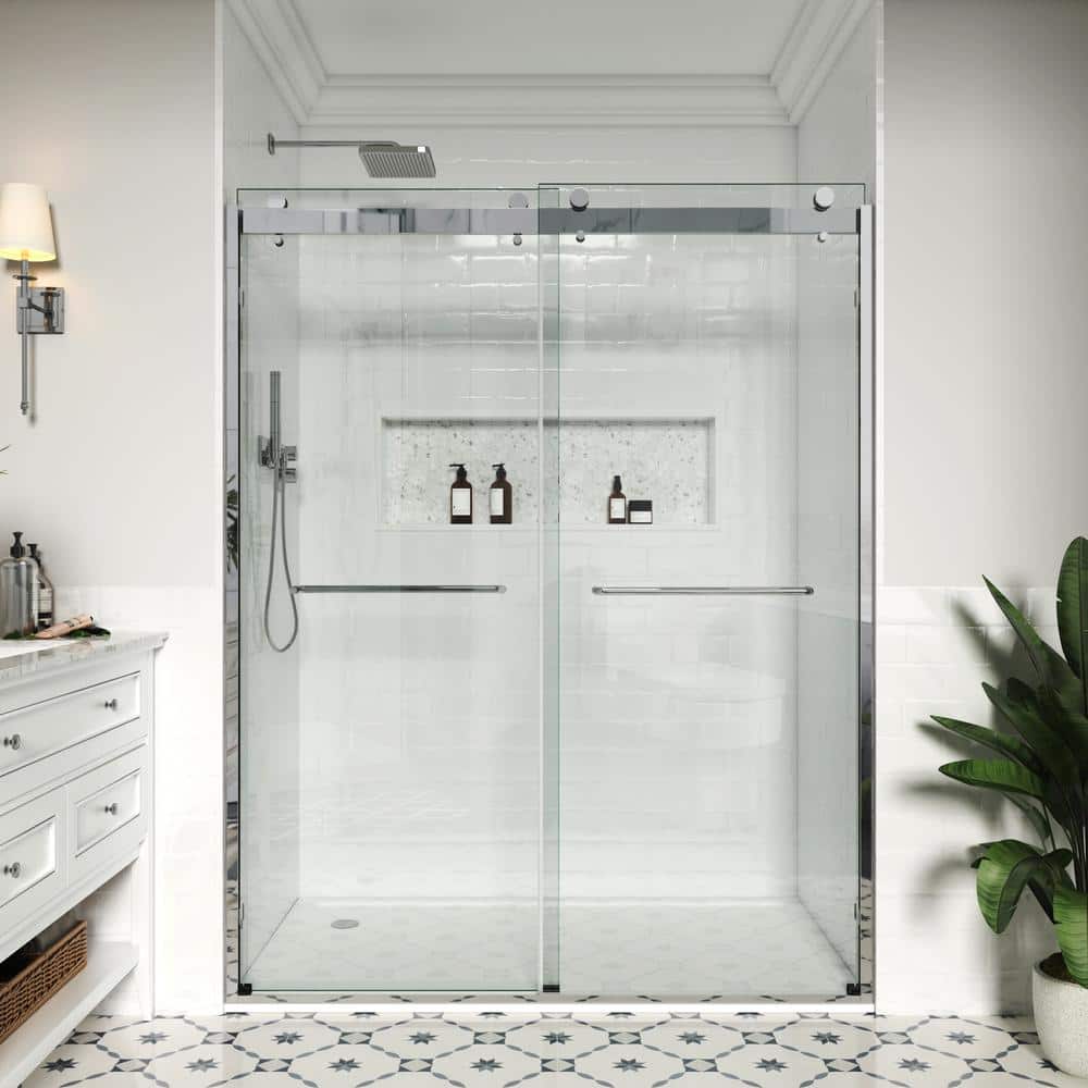 YINVANI 60 in. W x 76 in. H Double Sliding Semi-Frameless Bypass Shower ...