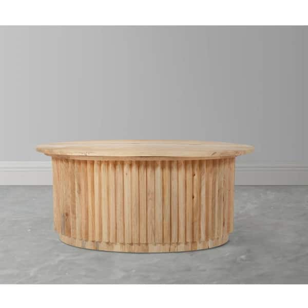 THE URBAN PORT 24 in. Natural Brown Oval Mango Wood Coffee Table with ...