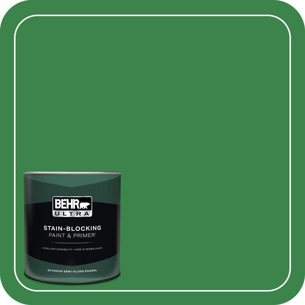 BEHR ULTRA 1 qt. #450B-7 Green Grass Semi-Gloss Enamel Exterior Paint ...