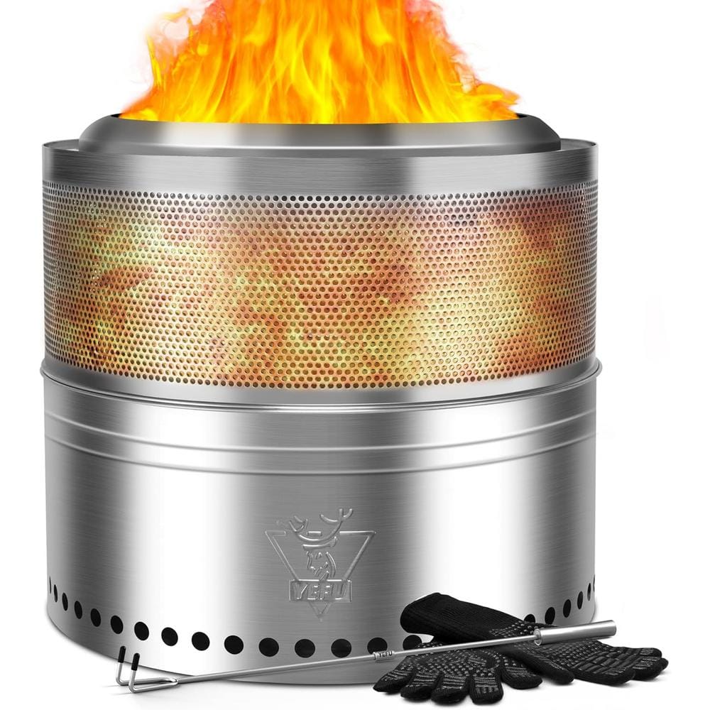 Mximu 17 in. Folding Stainless Steel Smokeless Wood Burning Outdoor ...