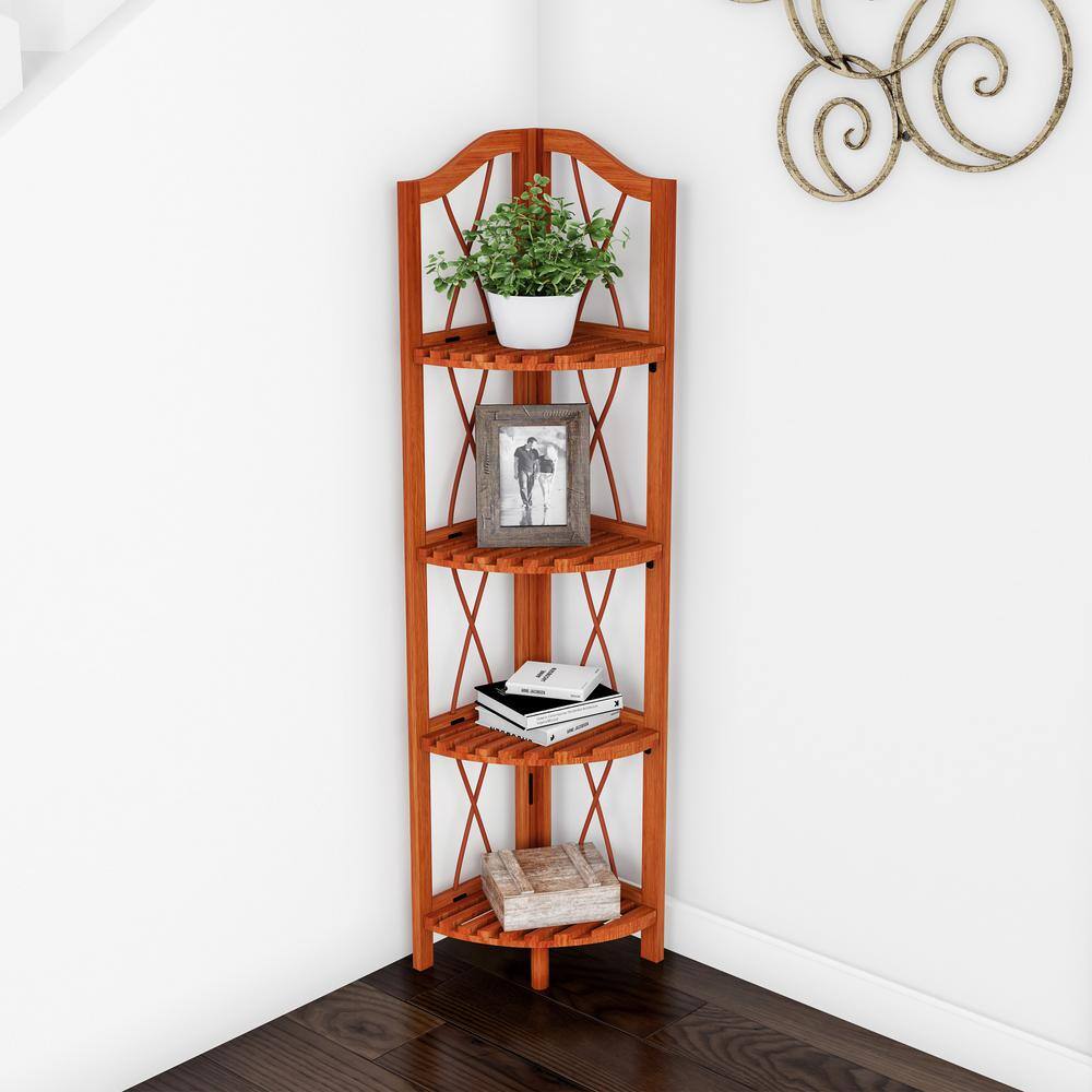 Lavish Home 43 in. Rustic Cedar Wood 4-shelf Corner Bookcase with Open ...