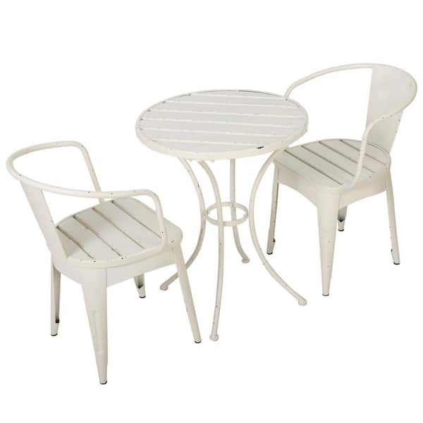 White 3-Piece Metal Stackable Outdoor Bistro Set, Chat Set for Balcony ...