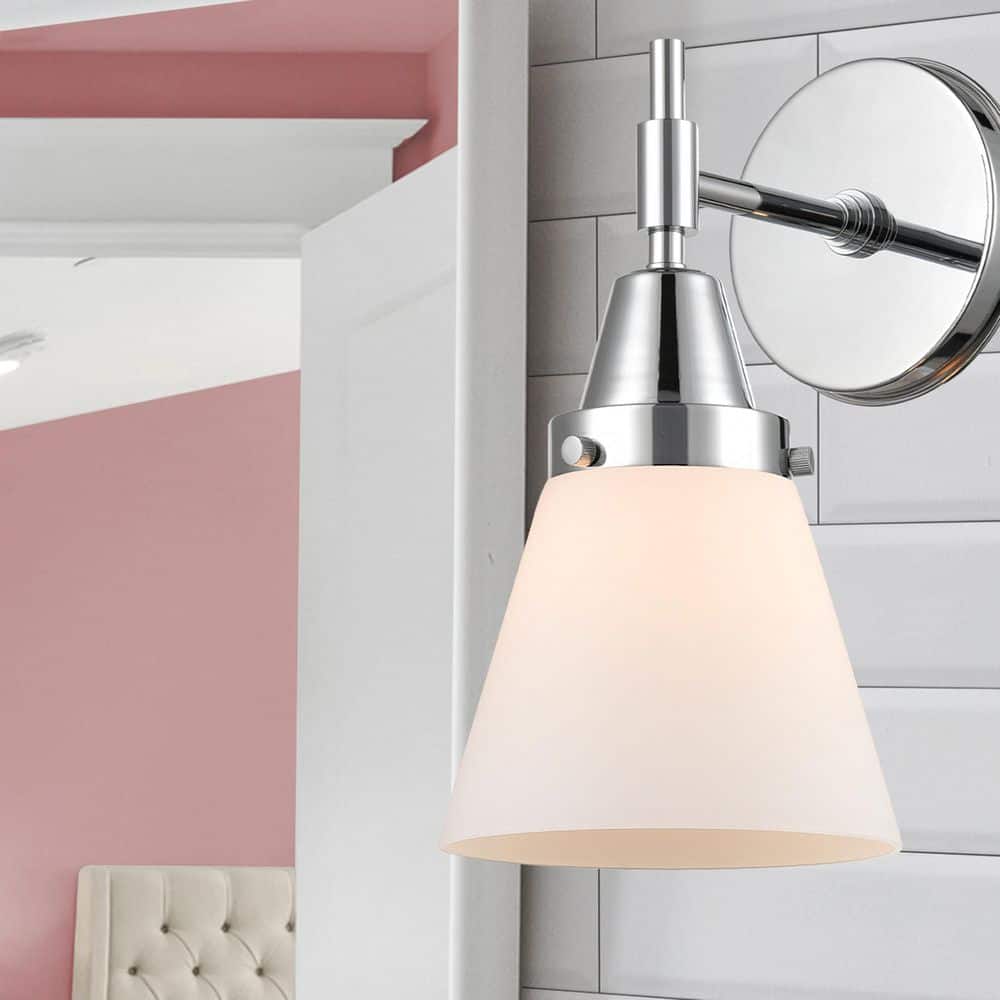 Innovations Cone 1-Light Polished Chrome Wall Sconce with White Glass ...
