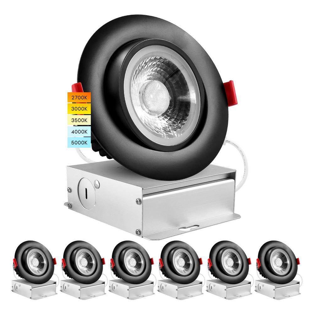 LUXRITE 4 in. Adjustable LED Gimbal Canless Recessed Light with J-Box 5 ...
