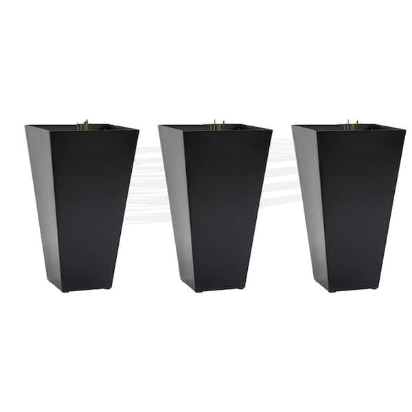 28 in. Black Plastic Square Outdoor with Drainage Hole Planter (3-Pack ...