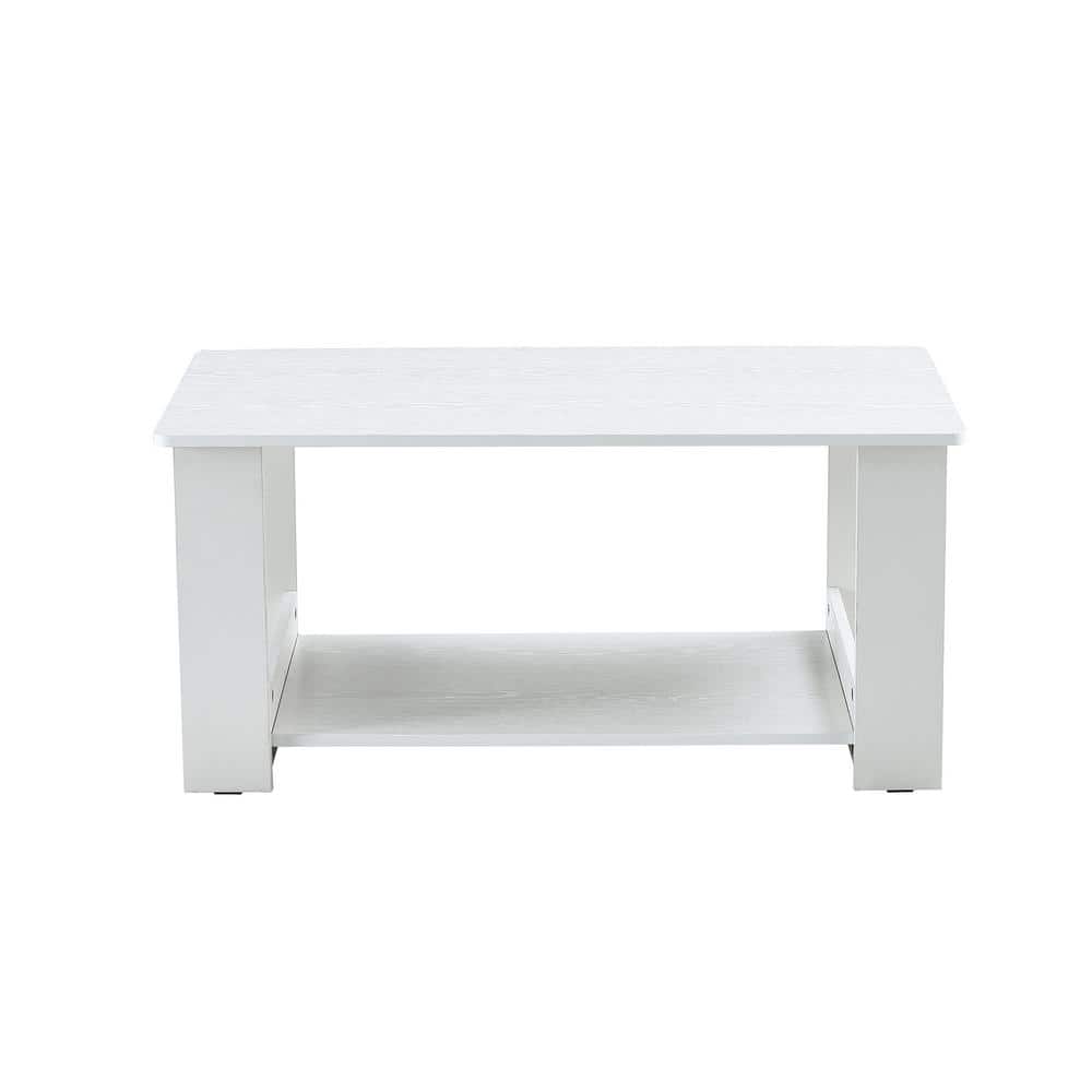 Polibi Modern 35.4 in. White Rectangle Wood Coffee Table RS-31579-727 ...