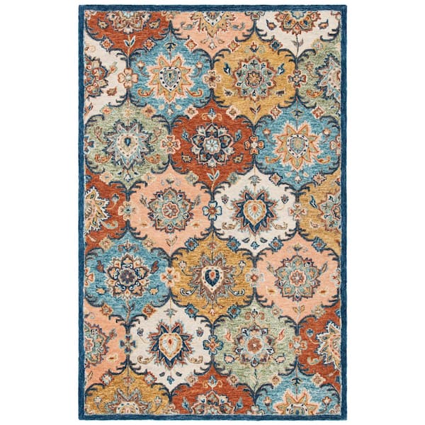 SAFAVIEH Heritage 3 ft. x 5 ft. Blue/Rust Quatrefoil Ornate Area Rug ...