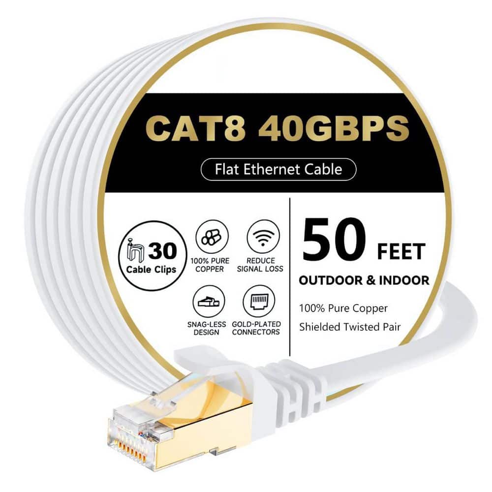 Yichuhaoxi Ethernet Cable 50 ft. 40Gbps 2000Mhz Cat 8 High Speed Flat ...