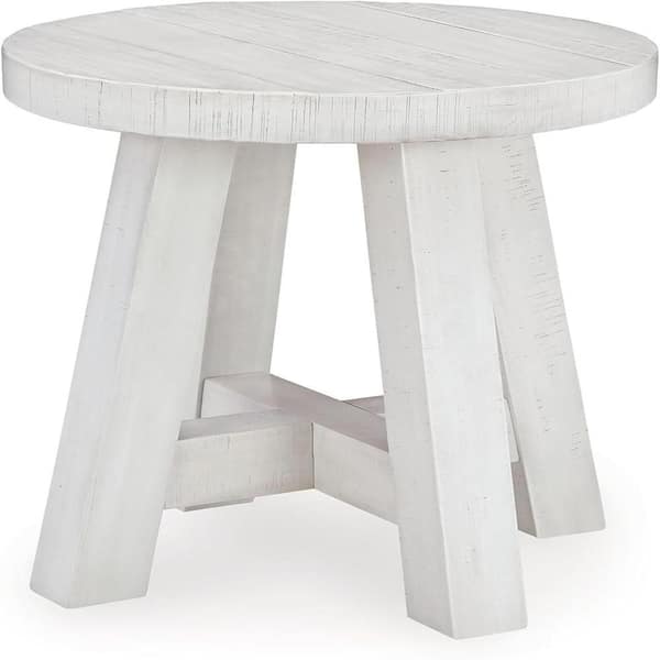 HOME IMPORTS EMPORIUM 24 in. Antique White Round Wood End Table, Sturdy ...