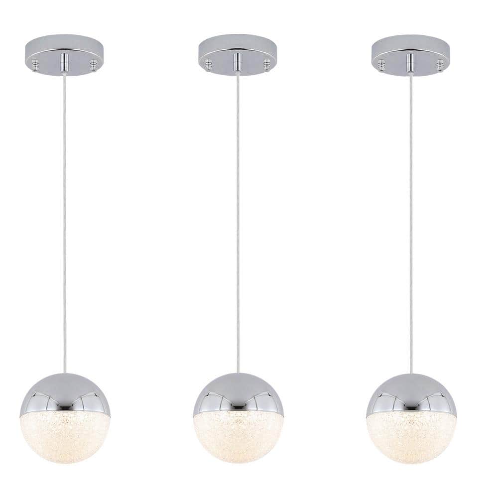 Tatahance 14-Watt 1-Light Chrome Ball Integrated LED Pendant Light with ...
