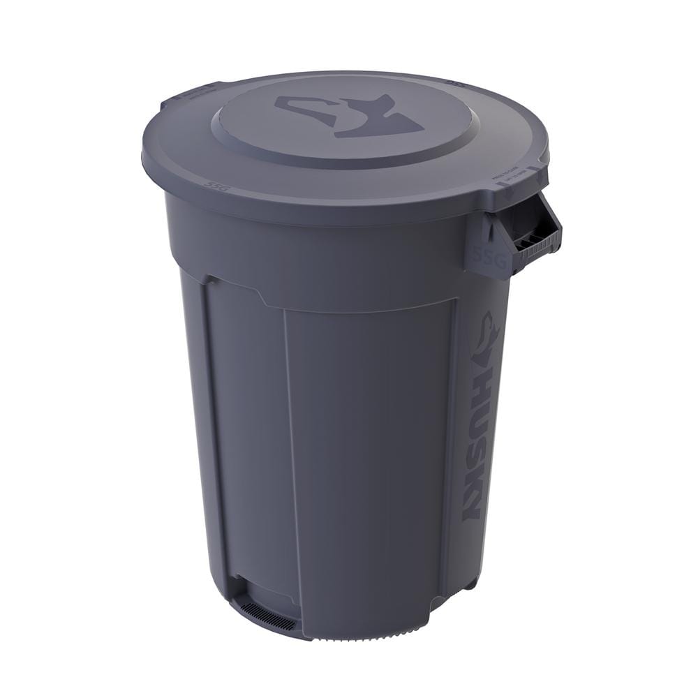 Husky 55 gal. Grey Heavy Duty Commercial Outdoor Trash Can with Domed ...