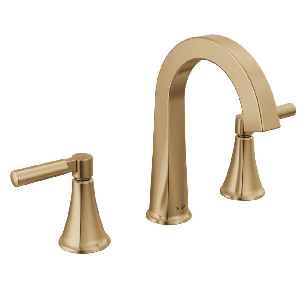 Delta Lorna Gold 8 in. Widespread Double Handle Bathroom Faucet with Drain Kit Included in ...